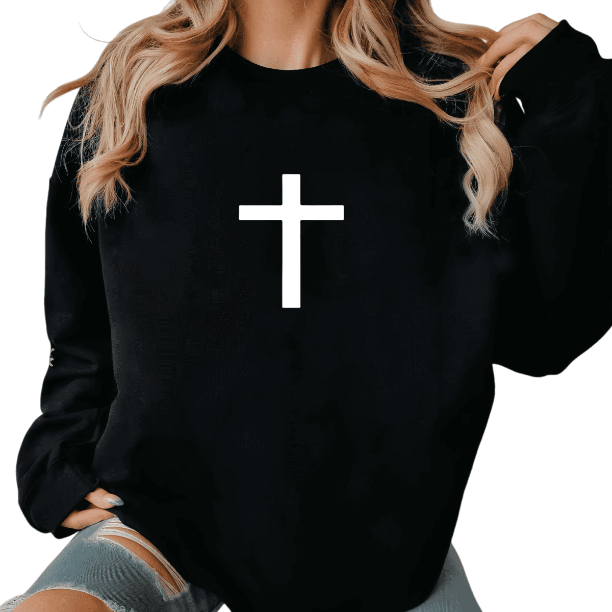Black Classic White Cross Crewneck Christian Faith Religious Belief ...