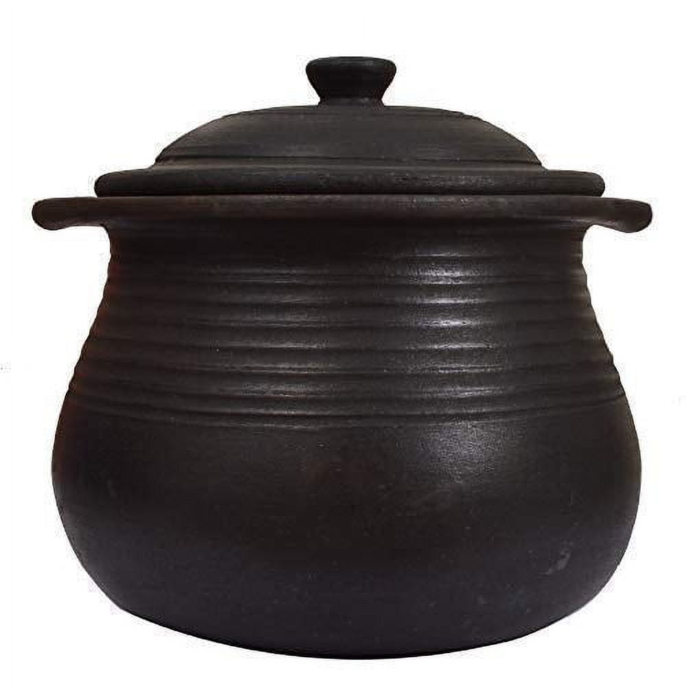 Black Clay Cooking Pot With Lid 3.5 Liters | Earthen Cookware Mud ...