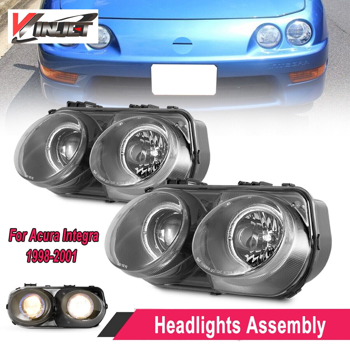 Black Clear Lens Projector Halo Headlights Lamps For Acura Integra 1998 ...