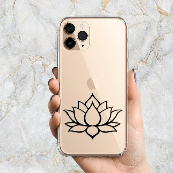 Black Clear Lotus Flower Spiritual Phone Case 17 16 15 14 13 12 11 Pro ...