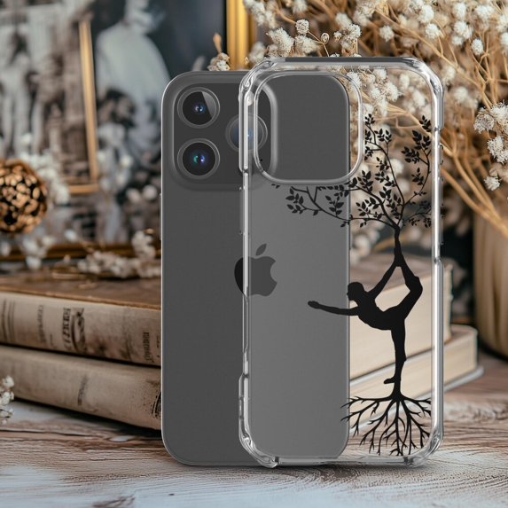 Black Clear Yoga Tree of Life Spiritual Phone Case 17 16 15 14 13 12 11 ...