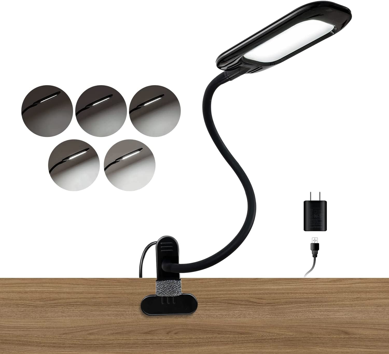 Black Clip On Desk Light,Eye Caring LED Clip Desk Lamp,Dimmable 8W Book ...