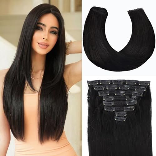 Black Clip in Hair Extensions 18 Inch Remy Hair Extensions Clip ins ...