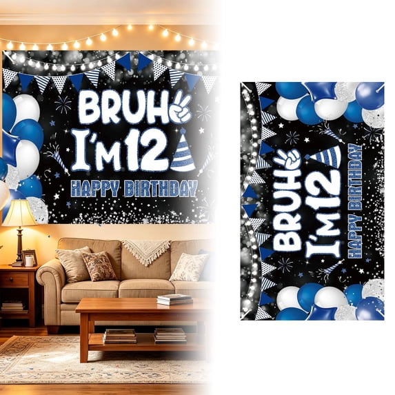 Black Cloth 'Bro I'm 12!' Birthday Banner 180x110cm, Funny Design for ...