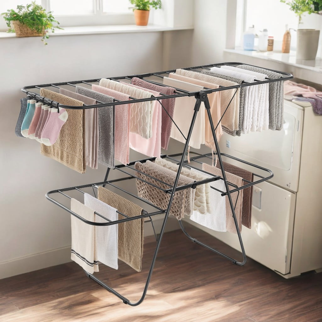 Black Clothes Drying Rack, Foldable 2 - Level, Free - Standing Large ...