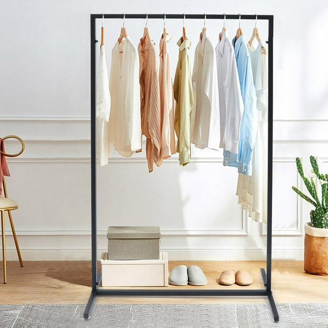Black Clothes Rack Free Standing Garment Clothing Rail Rack Heavy Duty ...
