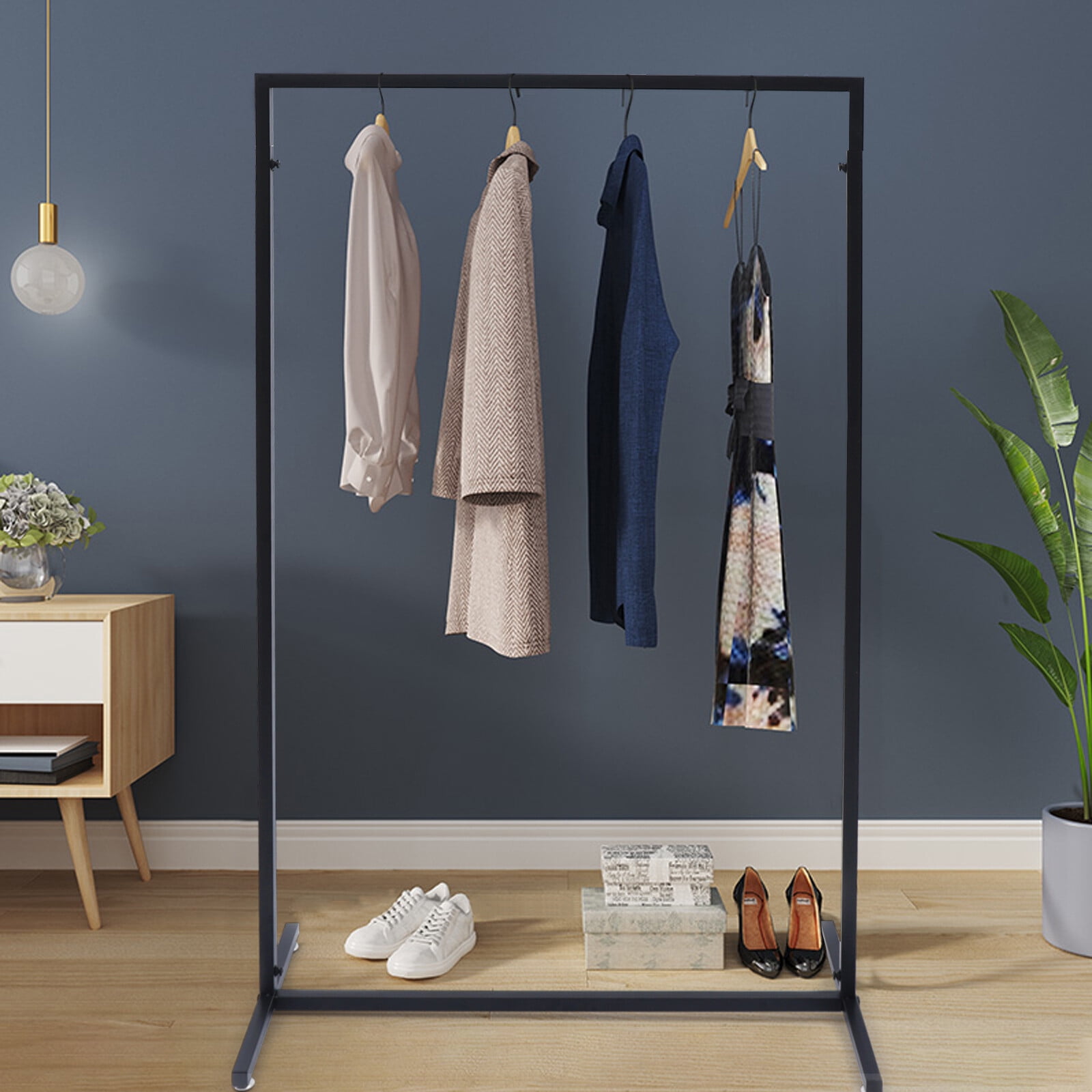 Black Clothes Rack Free Standing Garment Clothing Rail Rack Heavy Duty ...