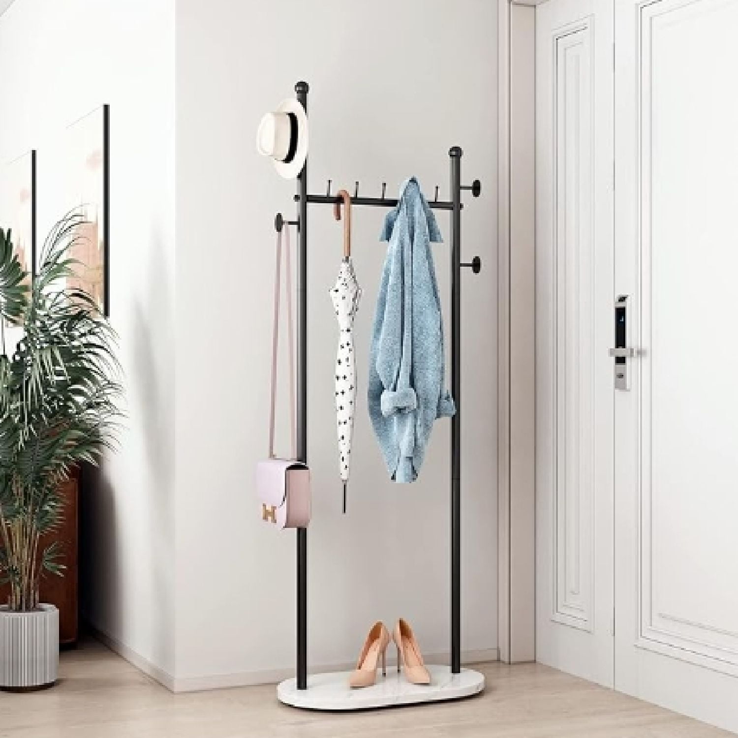 Black Clothing Racks with Marble Base Modern Coat Racks Freestanding ...
