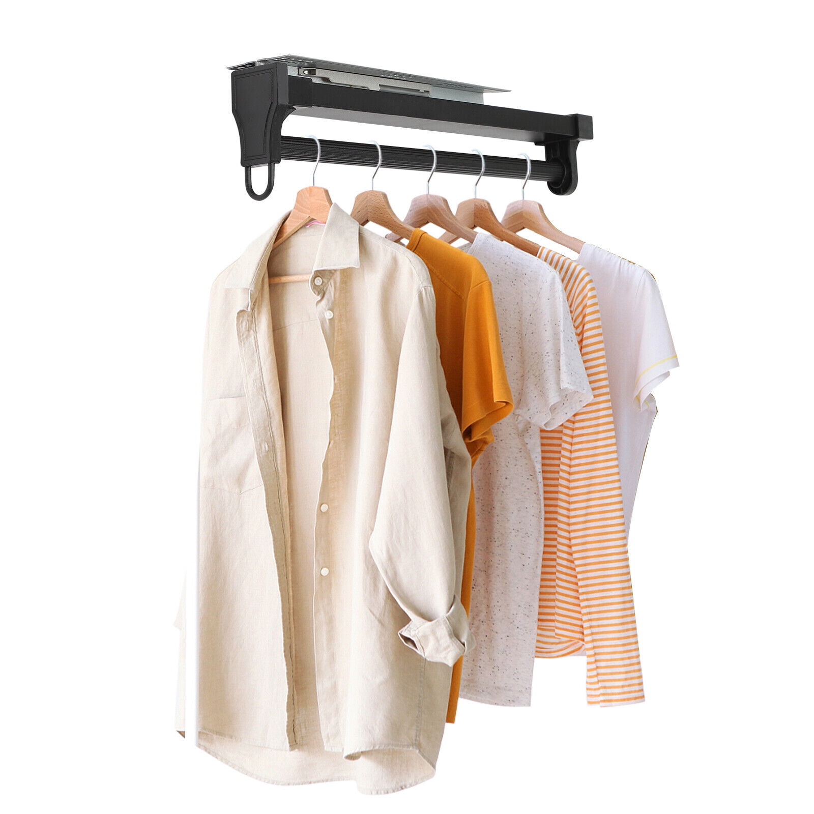 Black Clothing Rail Top Hanger Rack Bar Pull-Out Closet Rod Adjustable ...