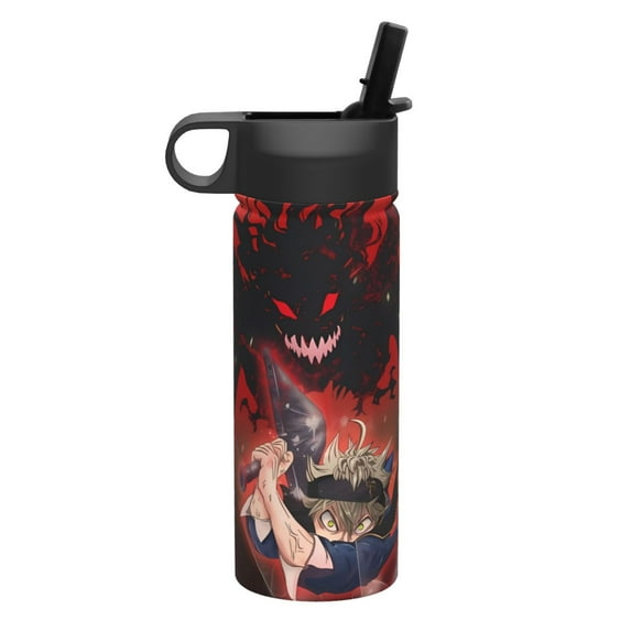 Black Clover Asta Insulated Water Bottle With Straw - 18 Oz Stainless ...