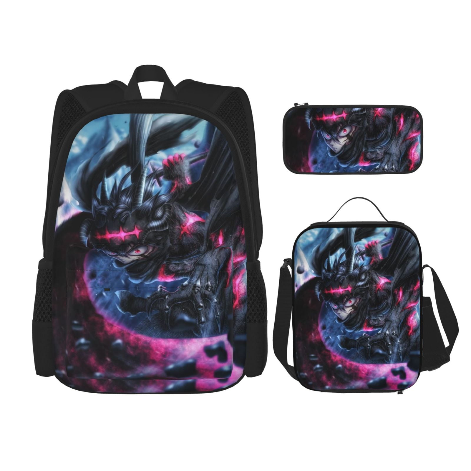 Black Clover Backpacks 3 Pcs Set Cartoon Large Capacity College Travel ...