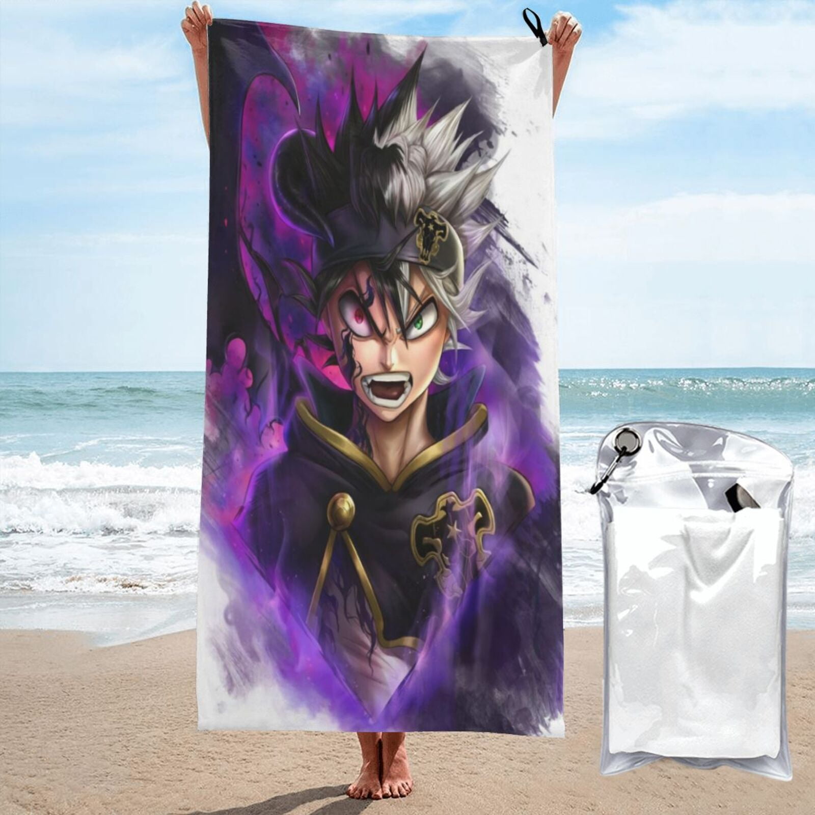 Black Clover Beach Towel, Cartoon Absorbent Soft Quick Dry Towels for ...