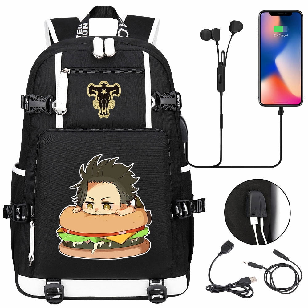 Black Clover Theme Unisex Backpack with USB Charging and 15'' Laptop ...