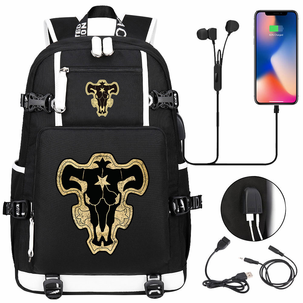 Black Clover Theme Unisex Backpack with USB Charging and 15'' Laptop ...