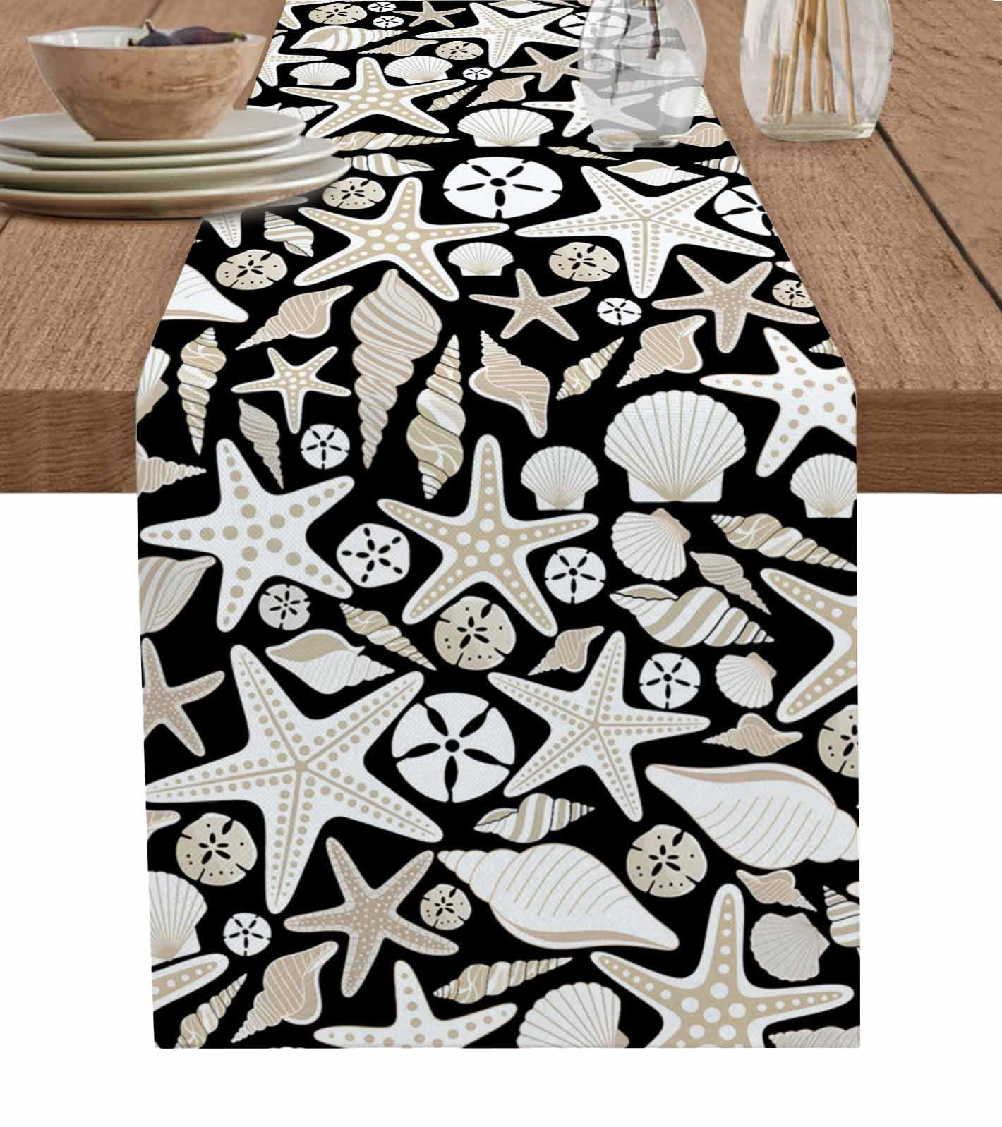 Black Coastal Burlap Cotton Table Runner 13x48 Inches Long, Starfish ...