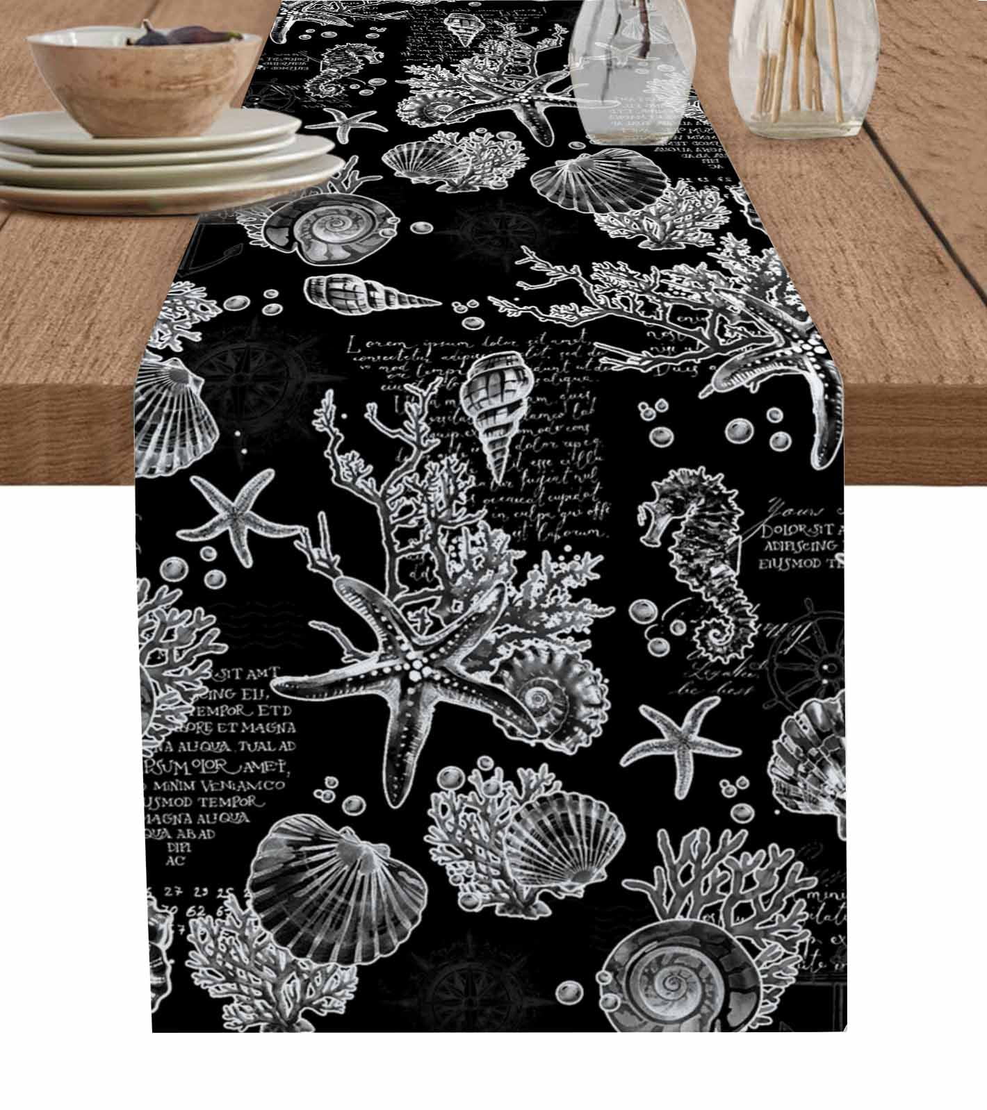 Black Coastal Burlap Cotton Table Runner 13x70 Inches Long, Nautical ...