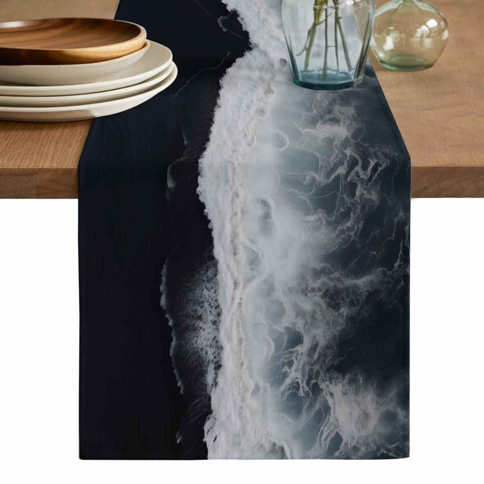 Black Coastal Cotton Linen Table Runner for Dining Kitchen, Summer ...
