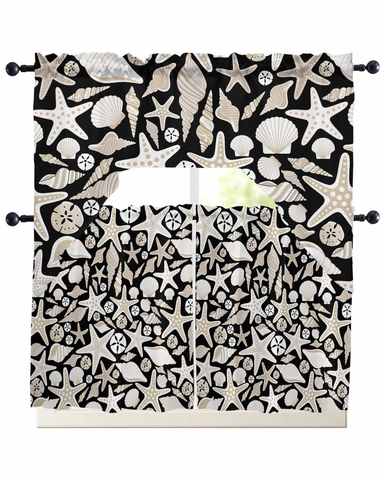 Black Coastal Kitchen Curtains Sets 24 Inch Length with Valance ...