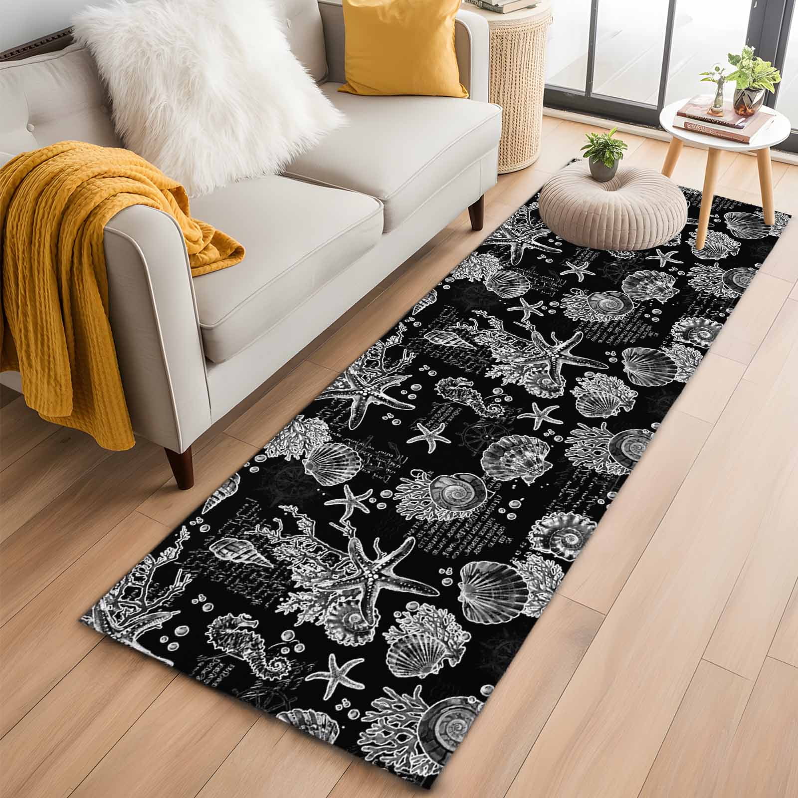 Black Coastal Kitchen Runner Rug 2x6 Washable Runners for Hallway Non ...