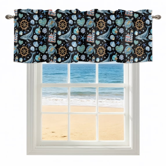 Black Coastal Kitchen Valances for Windows 42x18 Inch Kitchen Curtains ...