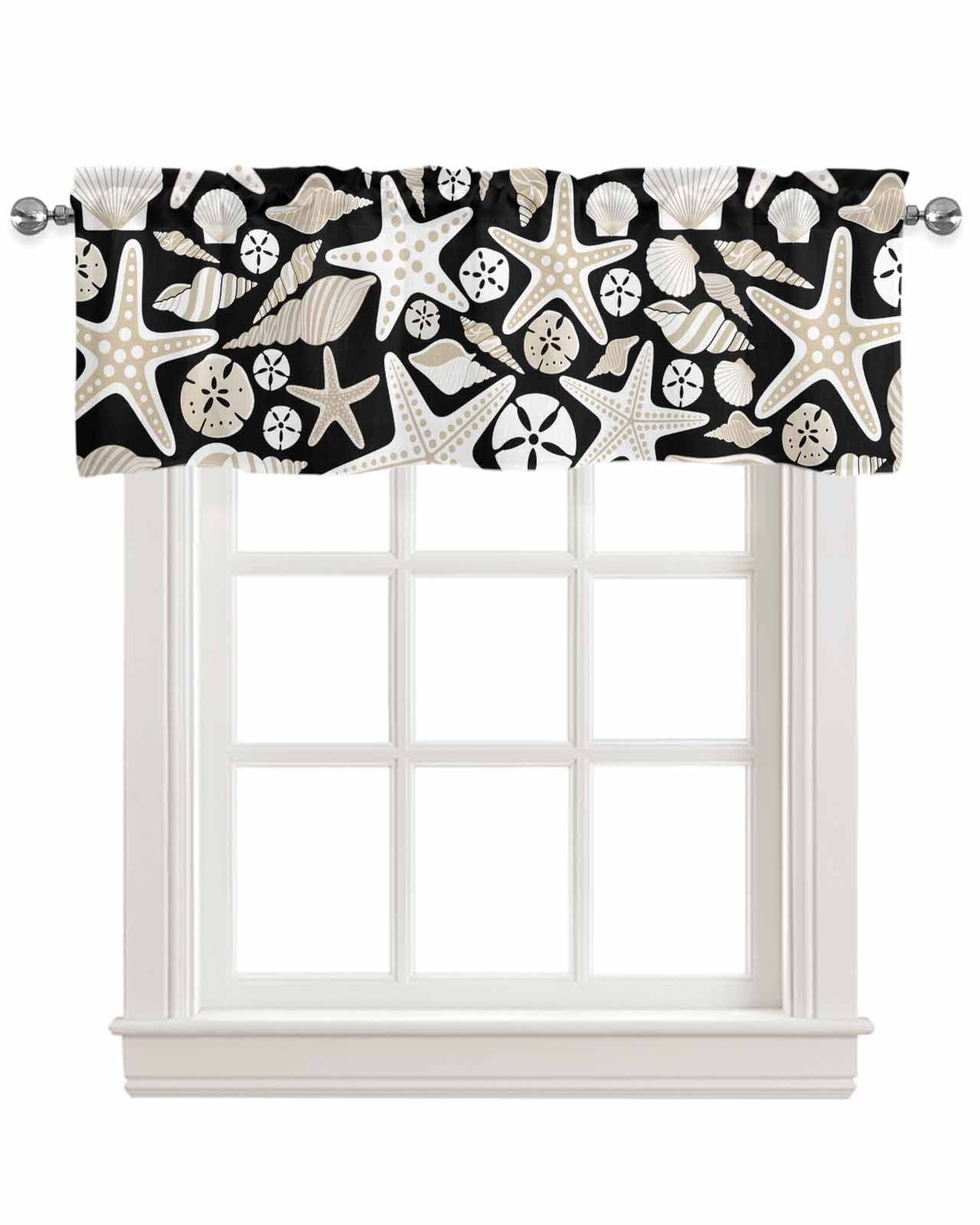 Black Coastal Kitchen Valances for Windows Farmhouse Linen Window ...