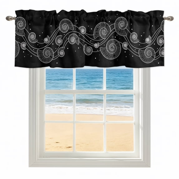 Black Coastal Shell Conch Valances for Windows, Rod Pocket Kitchen ...