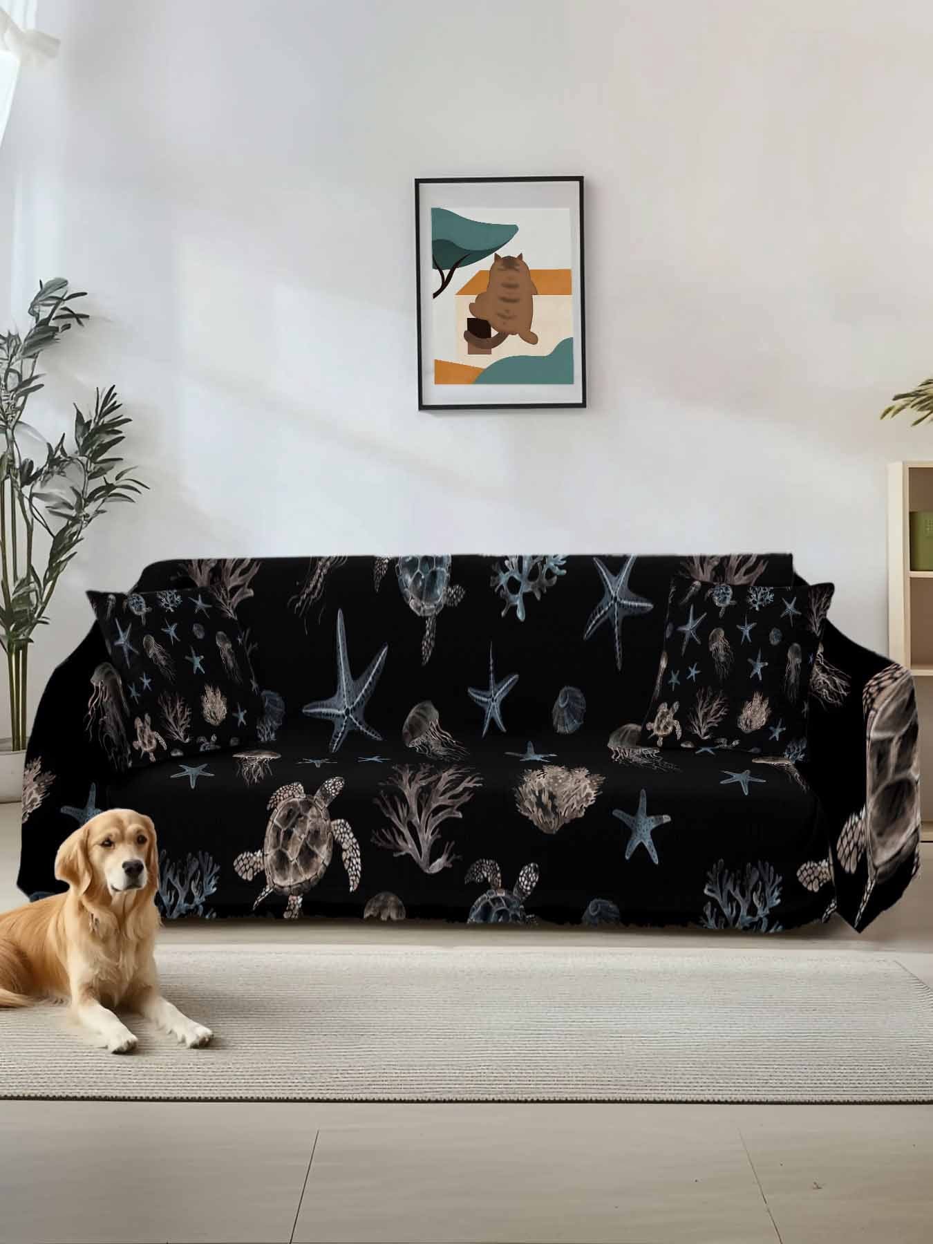 Black Coastal Sofa Covers for 2-3 Cushion Couch L-Shaped Sectional ...