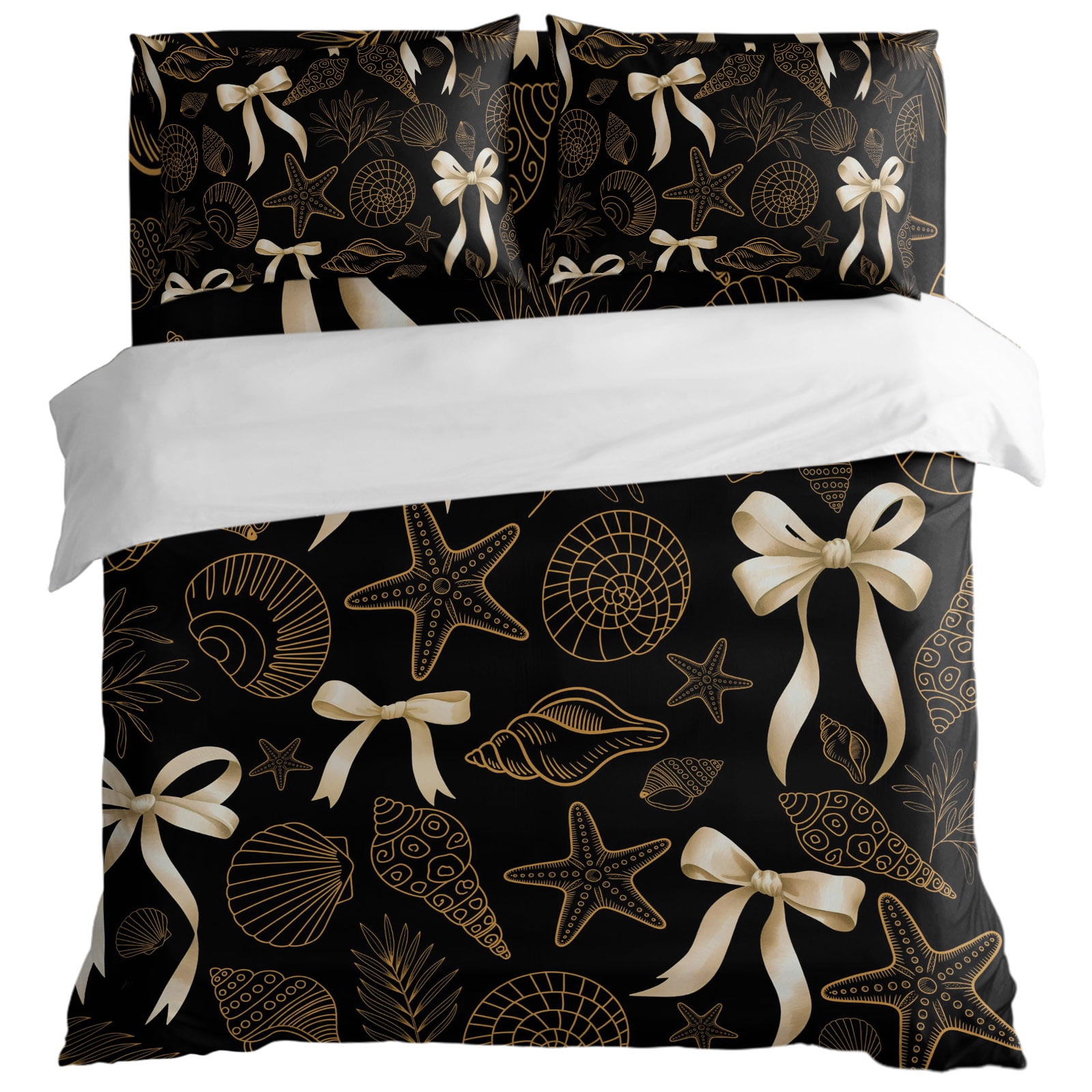 Black Coastal Starfish Duvet Cover Set California King Size, Seashells ...