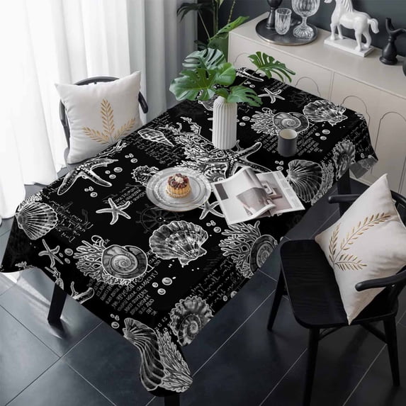 Black Coastal Table Cloth Waterproof Tablecloths, Nautical Ocean ...