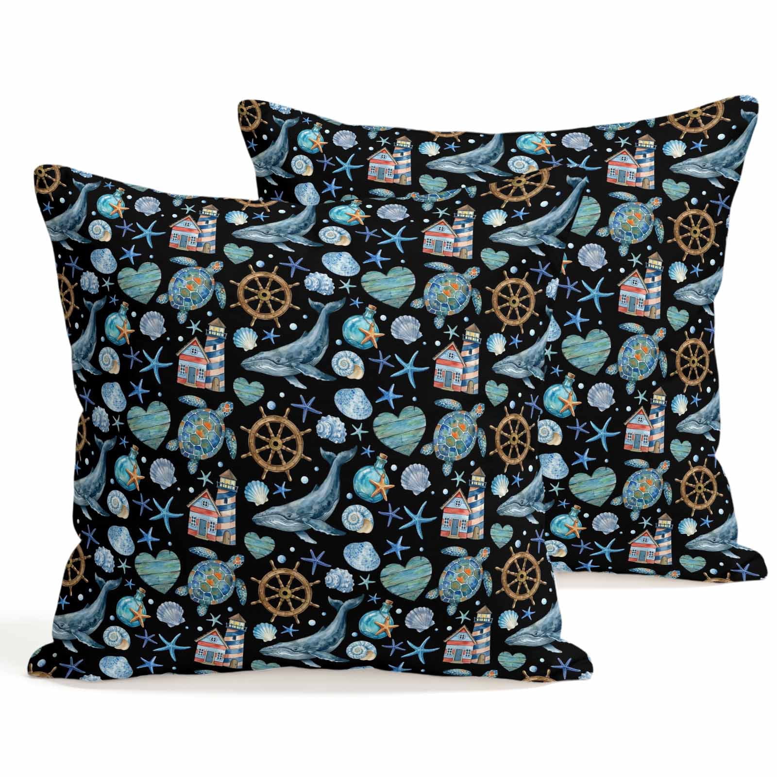 Black Coastal Throw Pillow Covers 20 x 20 Inch Pillow Covers Set of 2 ...