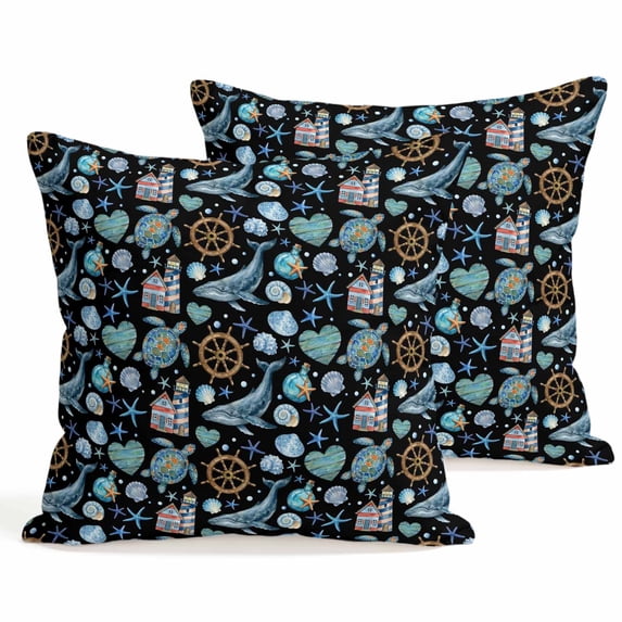 Black Coastal Throw Pillow Covers 20 x 20 Inch Pillow Covers Set of 2 ...