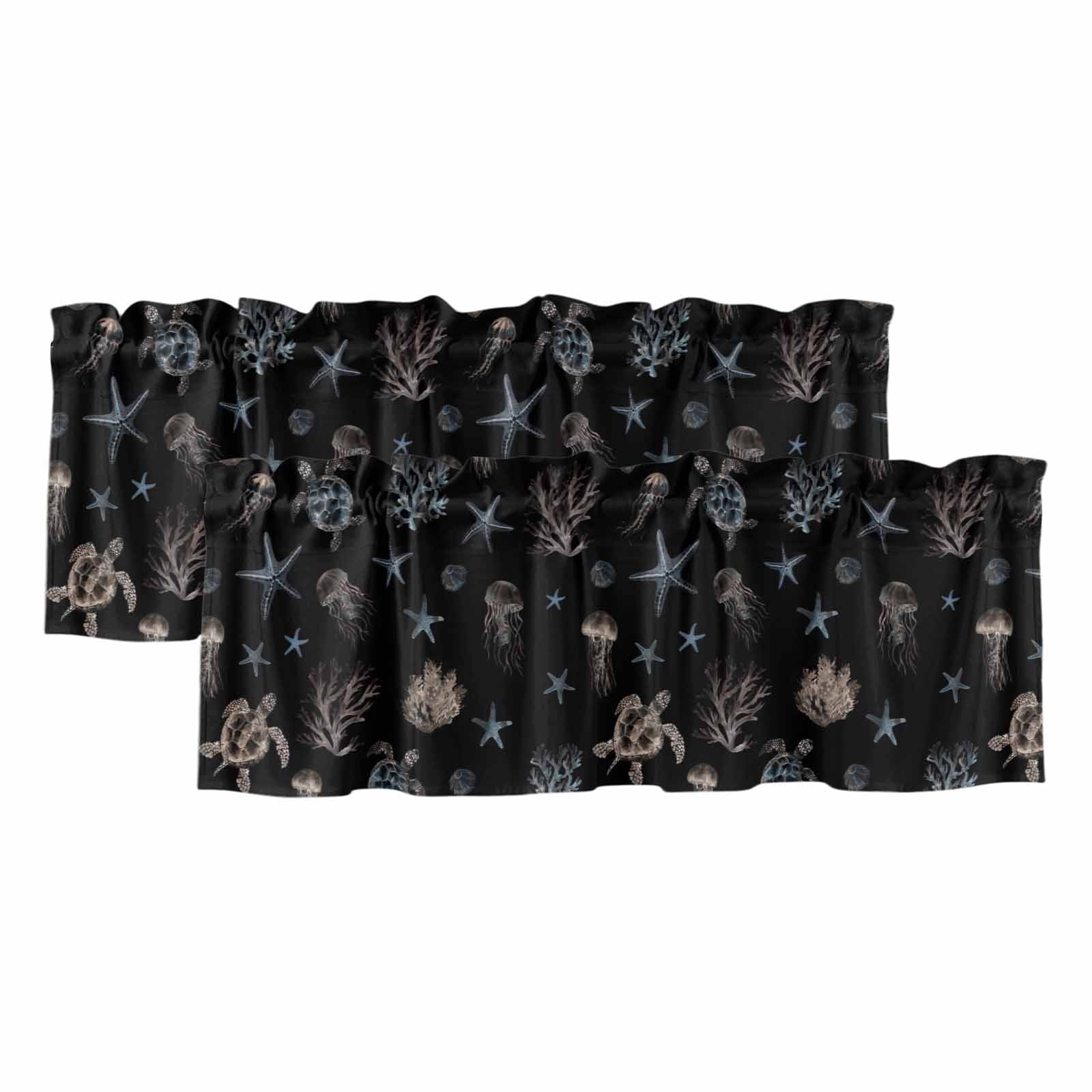 Black Coastal Valances for Windows, Nautical Summer Beach Sea Turtle ...
