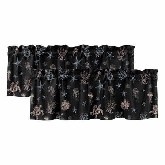 Black Coastal Valances for Windows, Nautical Summer Beach Sea Turtle ...