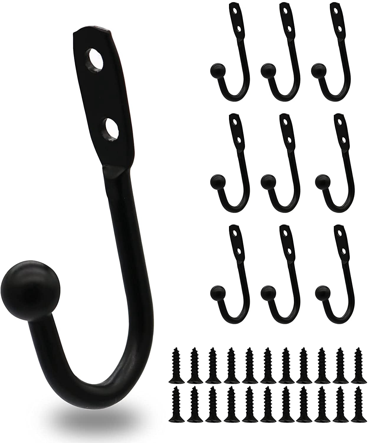 Black Coat Hooks, 20-Pack 1”x2” Heavy Duty Single Wall Hooks with Metal ...