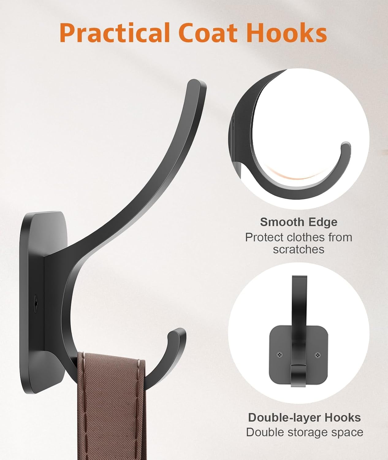 Black Coat Hooks Wall Mount, Wall Hooks for Hanging, Towel Hooks Heavy ...