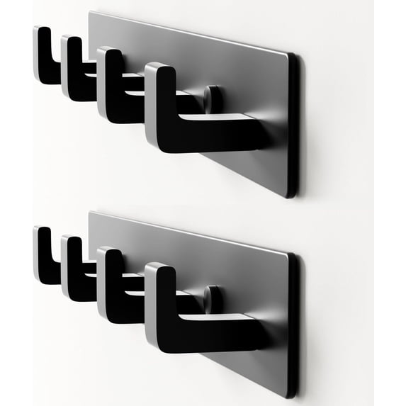 Black Coat Rack Wall Mount - 12.5 inch Modern Metal Hook Rail with 4 ...