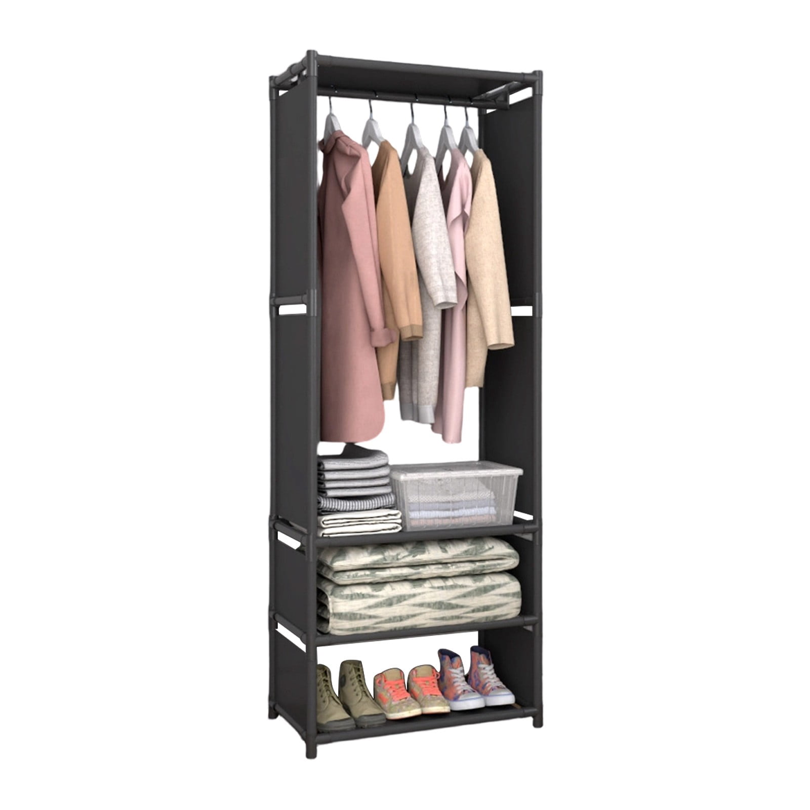 Black Coat Rack With Shoe Storage Freestanding Entryway Organizer And ...