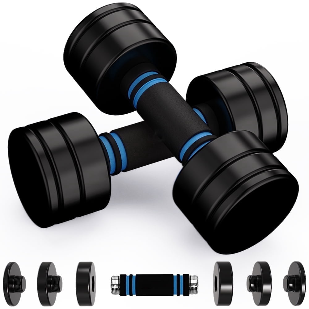 Black Coated Adjustable Dumbbells Set 15 lb Pair (7 lb / 10 lb / 12 lb ...