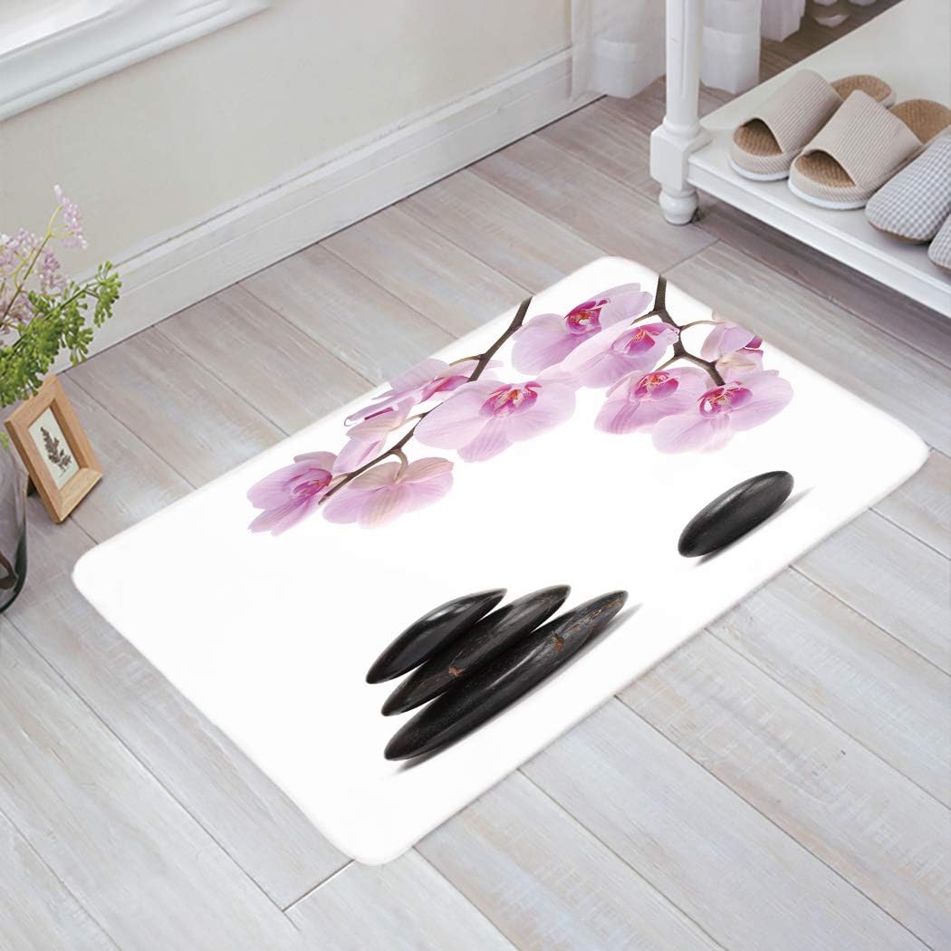 Black Cobblestone Overlapping Pink Floral Indoor Doormat Low Pile ...