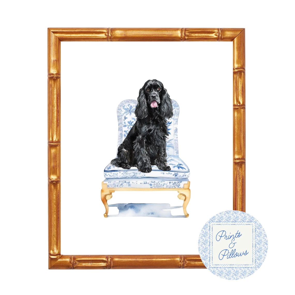 Black Cocker Spaniel Chinoiserie Dog Portrait Poster Unframed Paper ...