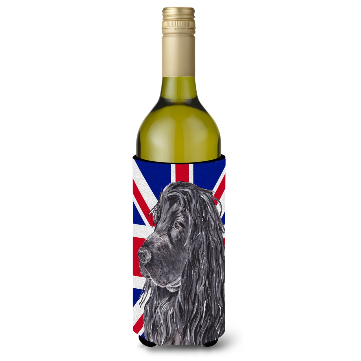 Black Cocker Spaniel with English Union Jack British Flag Wine Bottle ...