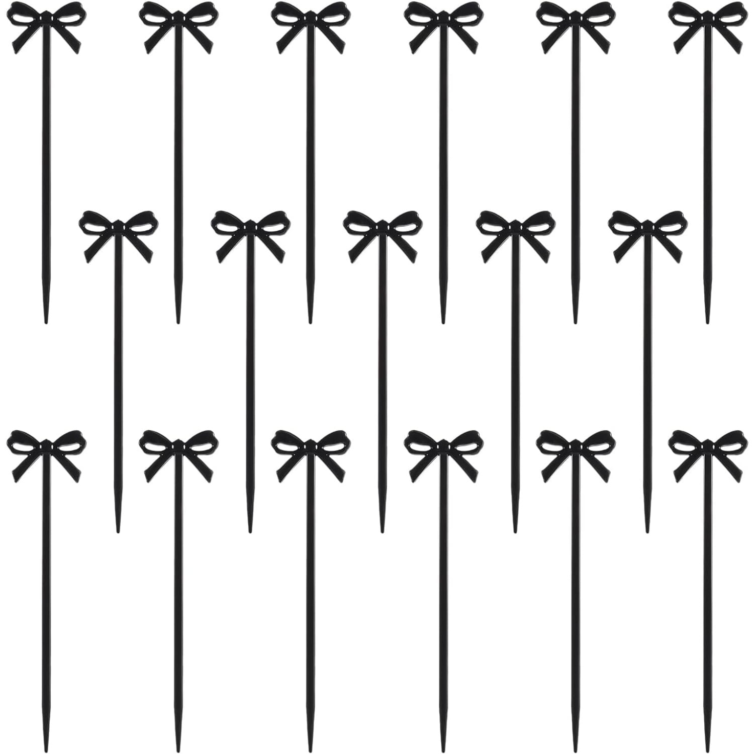 Black Cocktail Picks, 60 Pcs Black Bow Decor Fruit Fork Bow Drink ...