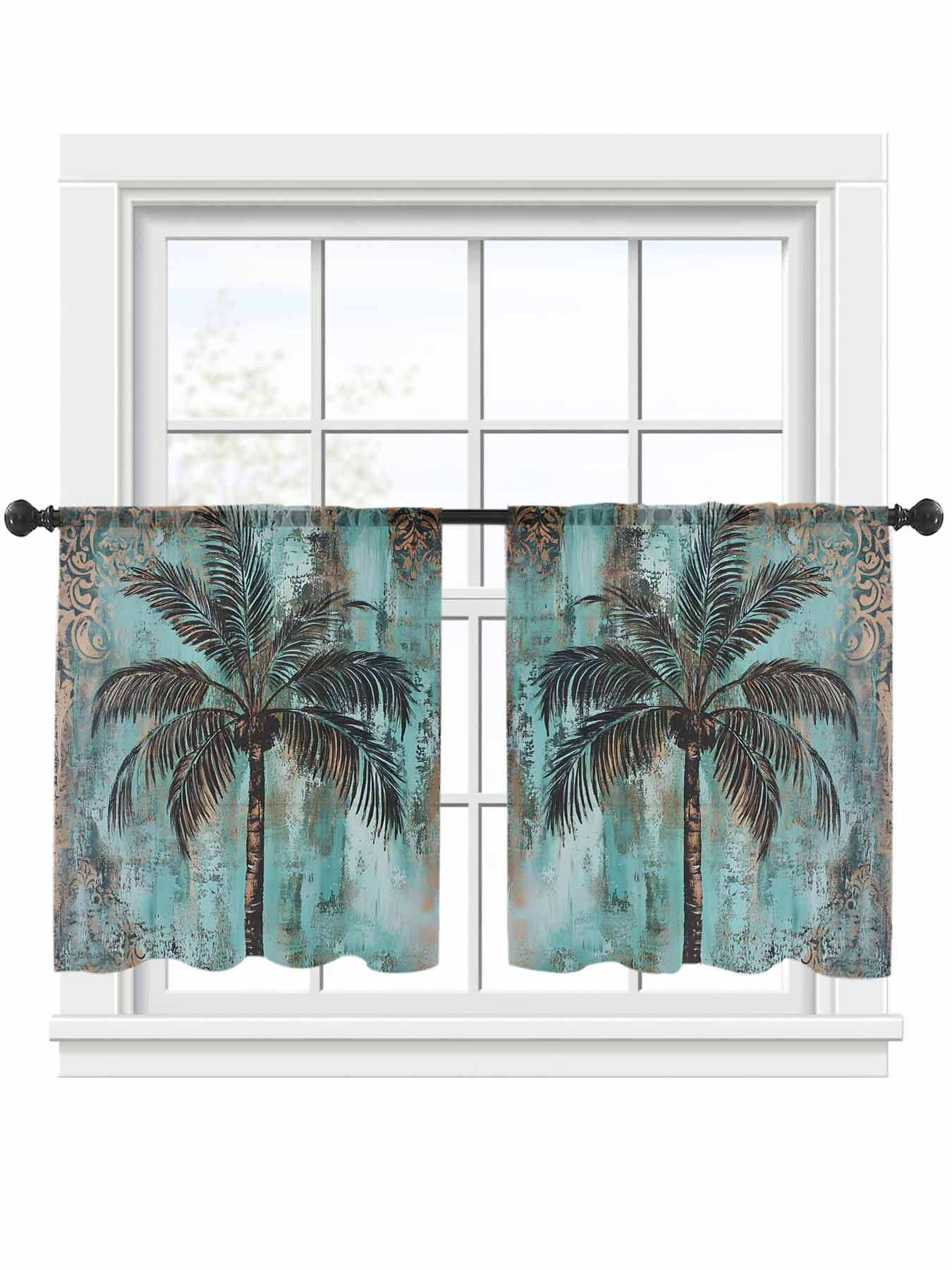 Black Coconut Tree Sheer Curtains for Living Room Bedroom, Light ...