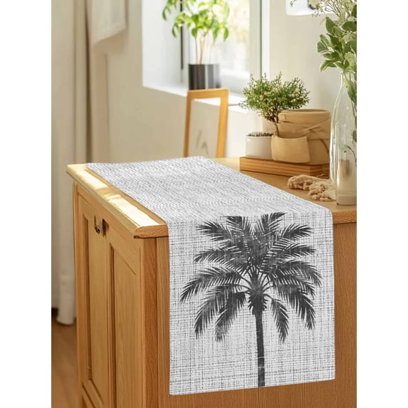 Black Coconut Tree Sketch Table Runner 13x70in Non-Slip Cotton Linen ...
