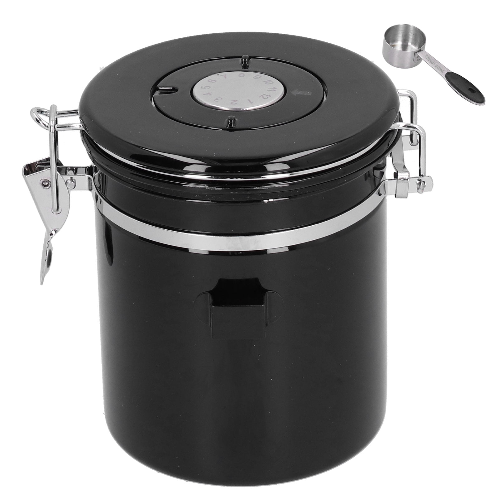 Black Coffee Beans Sealing Jar Canister with Exhaust Valve and Spoon ...