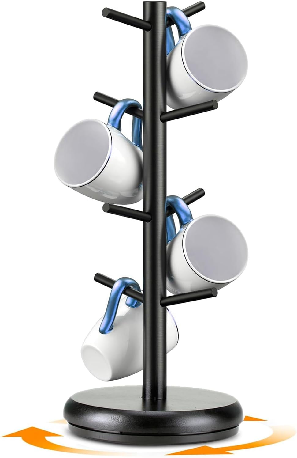 Black Coffee Mug Holder Tree, 360° Rotating Mug Rack for Counter ...