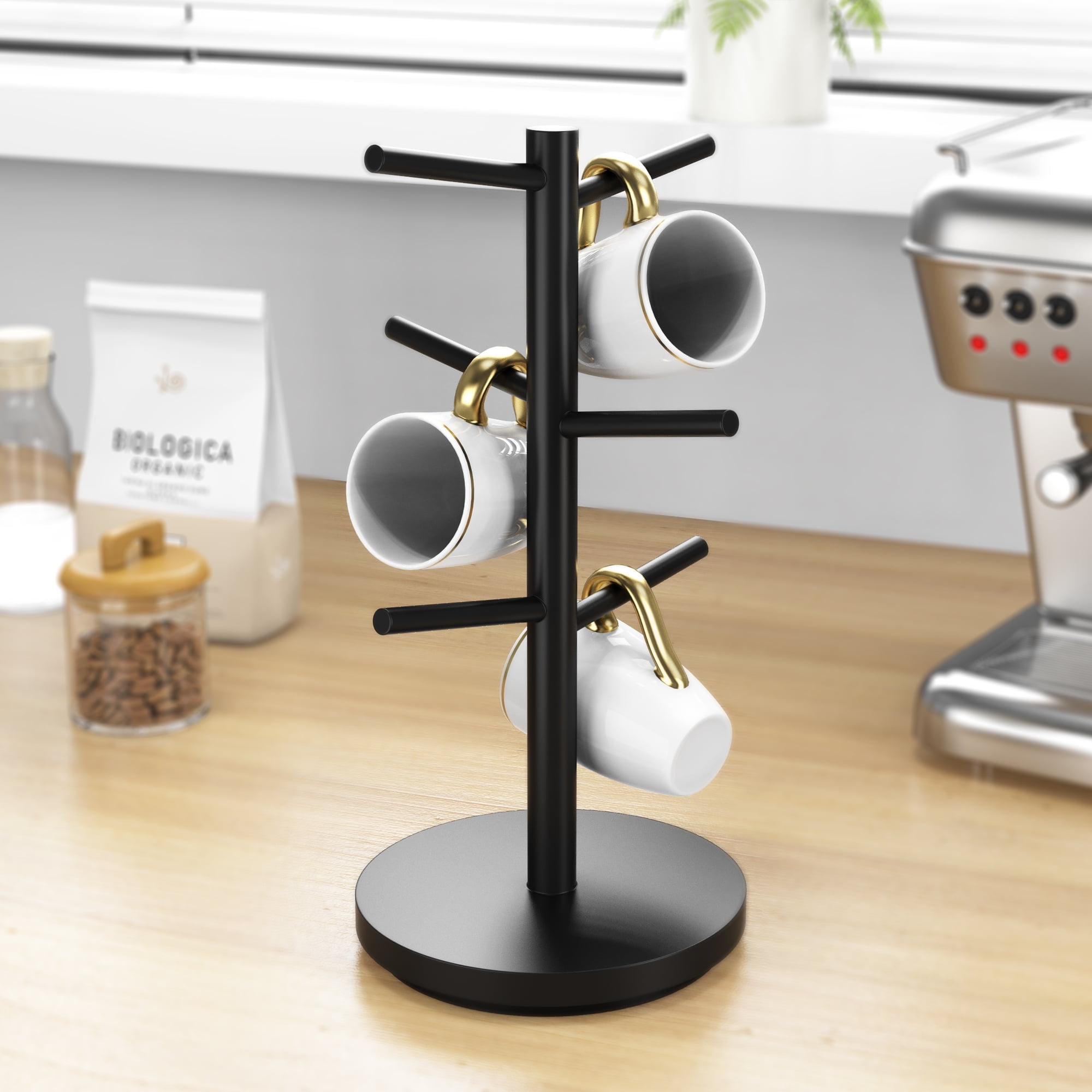 Black Coffee Mug Tree Bamboo Mug Holder Coffee Cup Stand Mug Holders ...