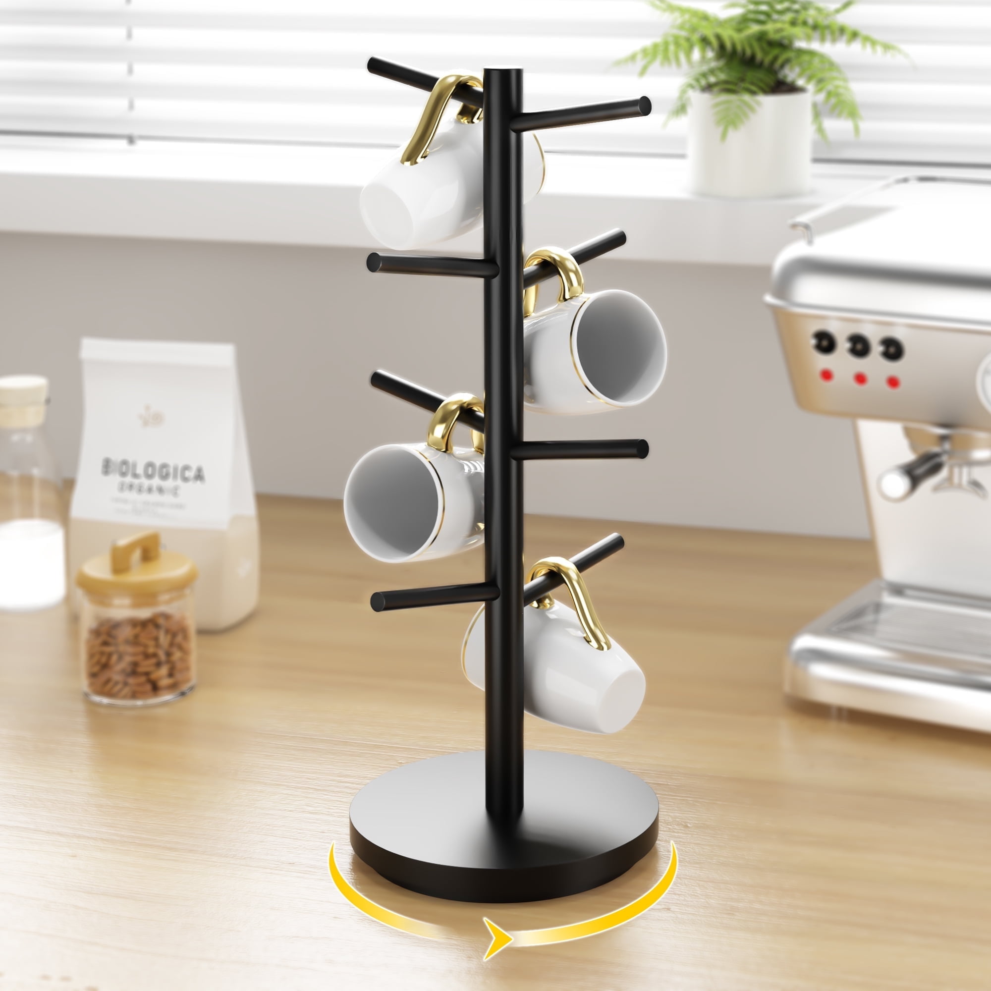 Black Coffee Mug Tree Bamboo Mug Holder Coffee Cup Stand Mug Holders ...