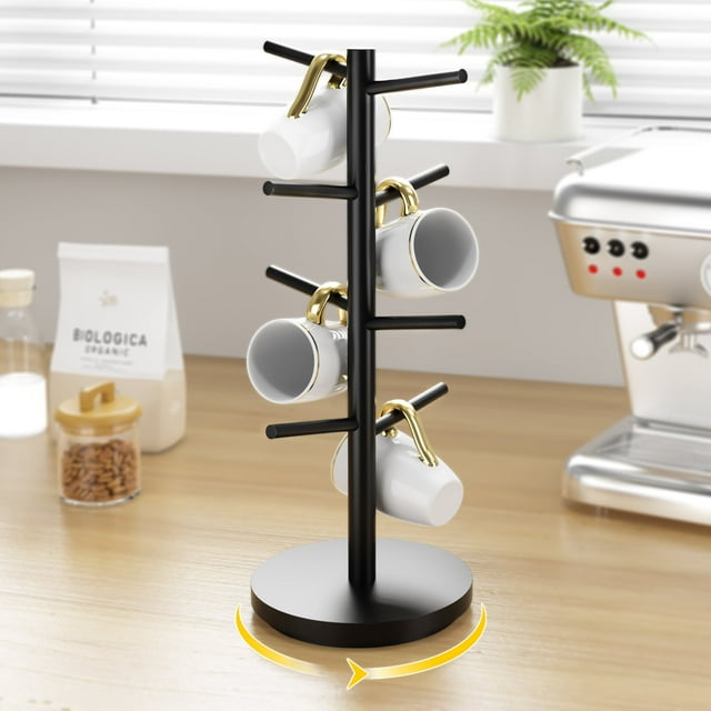 Black Coffee Mug Tree Bamboo Mug Holder Coffee Cup Stand Mug Holders ...