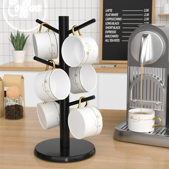 Black Coffee Mug Tree Bamboo Mug Holder Coffee Cup Stand Mug Holders ...